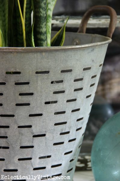 Vintage olive buckets and dough bowls